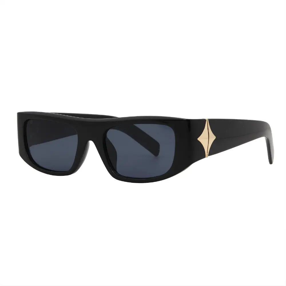 Mad Shade Bold Black Rectangle Frame with Gold Temple Accent UV400 Len ...